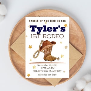 First Rodeo Birthday Invitation, Our Little Cowboy is One, Wild West ...