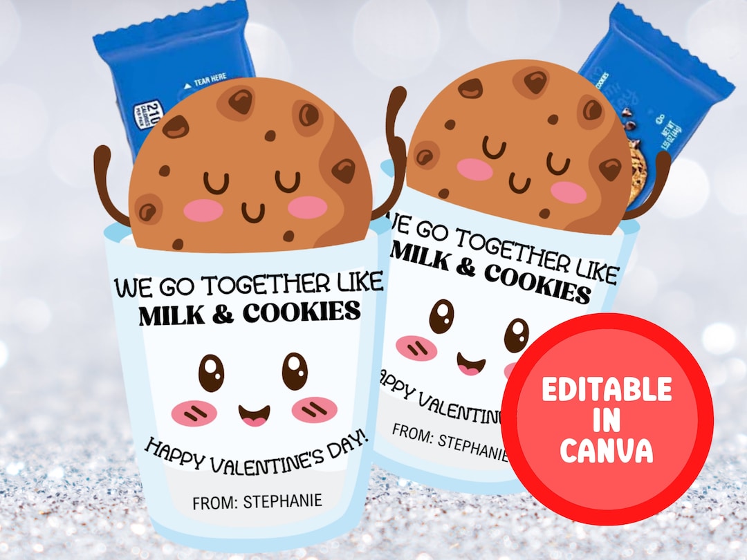 We Go Together Like Milk and Cookies Tag, Valentine's Day Card, Kids ...