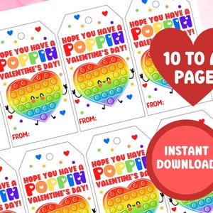Valentines Pop It Tags, Poppin Labels, Download, Classroom Valentine ...