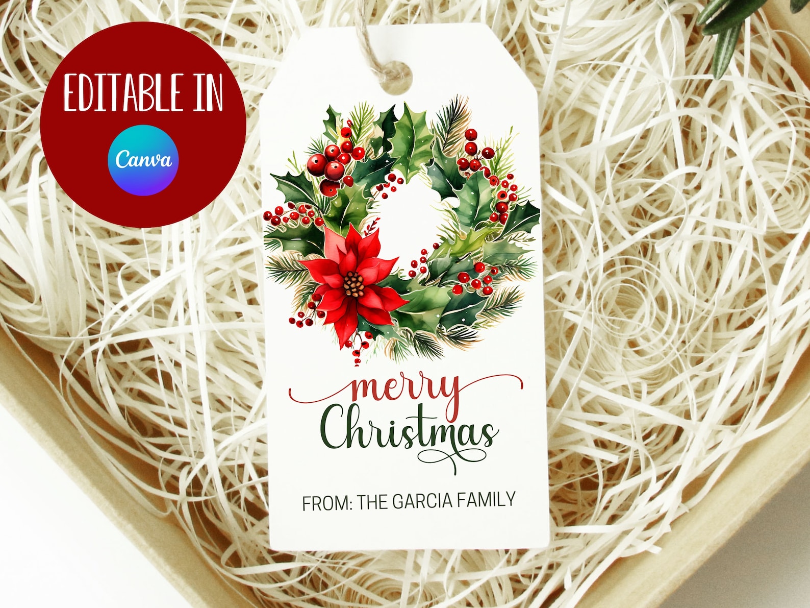 Editable Christmas Gift Tags, Merry Christmas Holiday Tags, Christmas ...