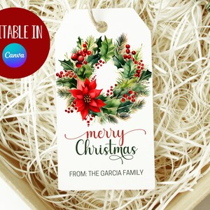 Editable Christmas Gift Tags, Merry Christmas Holiday Tags, Christmas ...