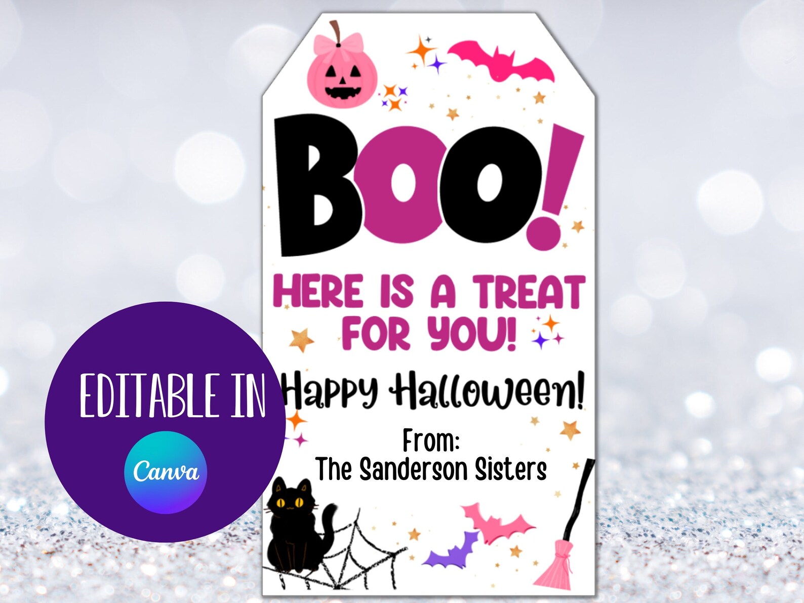 Halloween Favor Tags, Pink Boo Gift Tags, Trick or Treat Favor Tags ...
