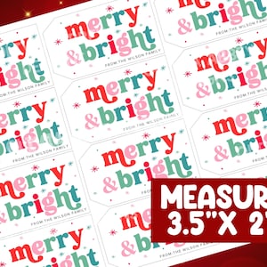 Printable Merry & Bright Christmas Gift Tag, Editable Christmas Gift ...