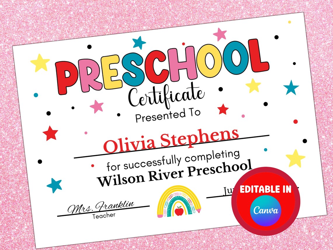 Preschool Graduation Certificate Diploma Printable, Editable Preschool ...