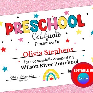 Preschool Graduation Certificate Diploma Printable, Editable Preschool ...