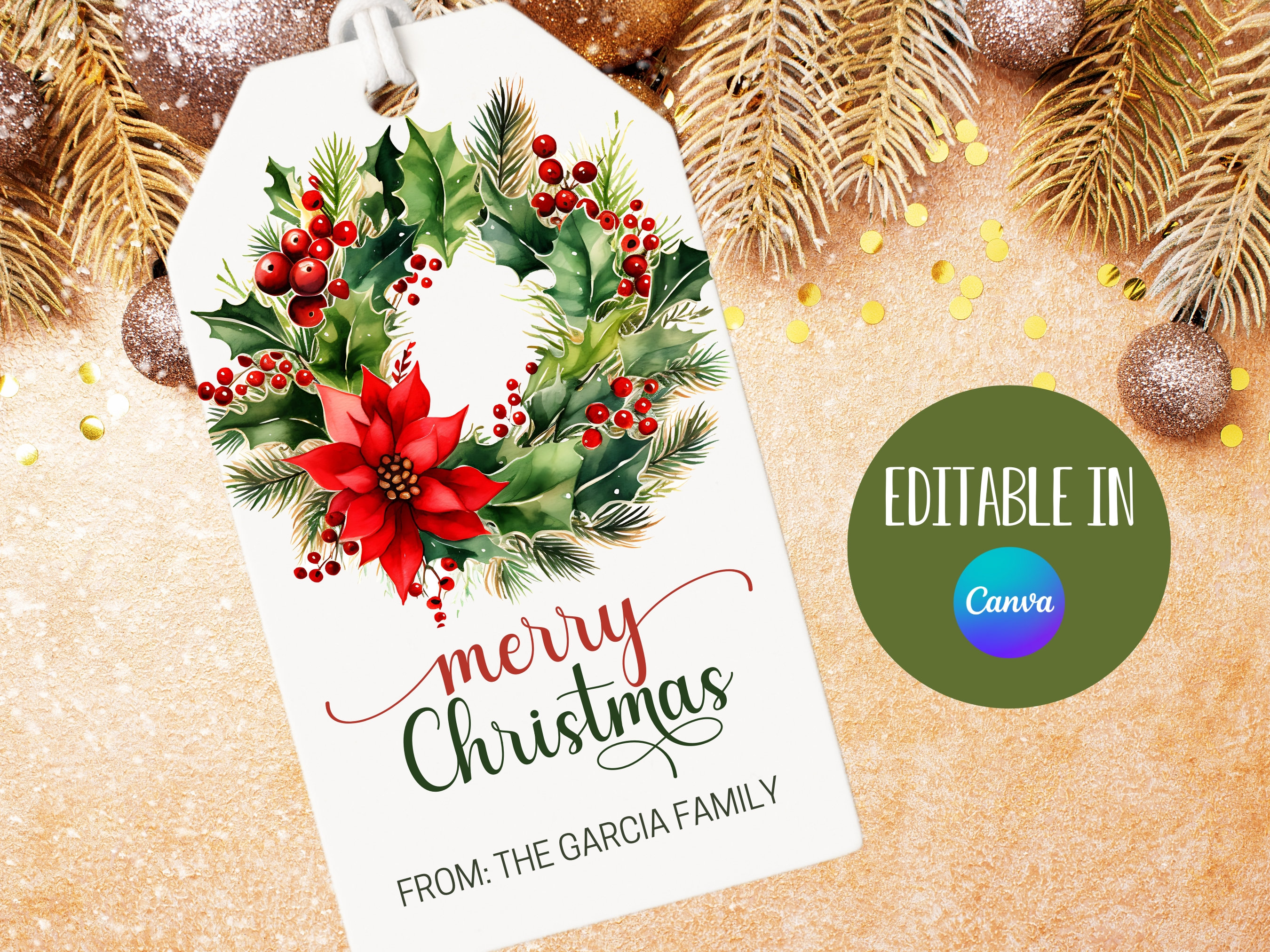 Editable Christmas Gift Tags, Merry Christmas Holiday Tags, Christmas ...