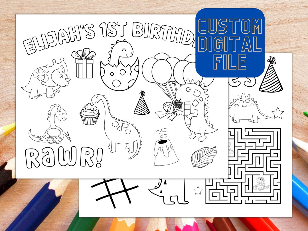 Dinosaur Coloring Page, Birthday Coloring Activity, Dinosaur Placemat ...