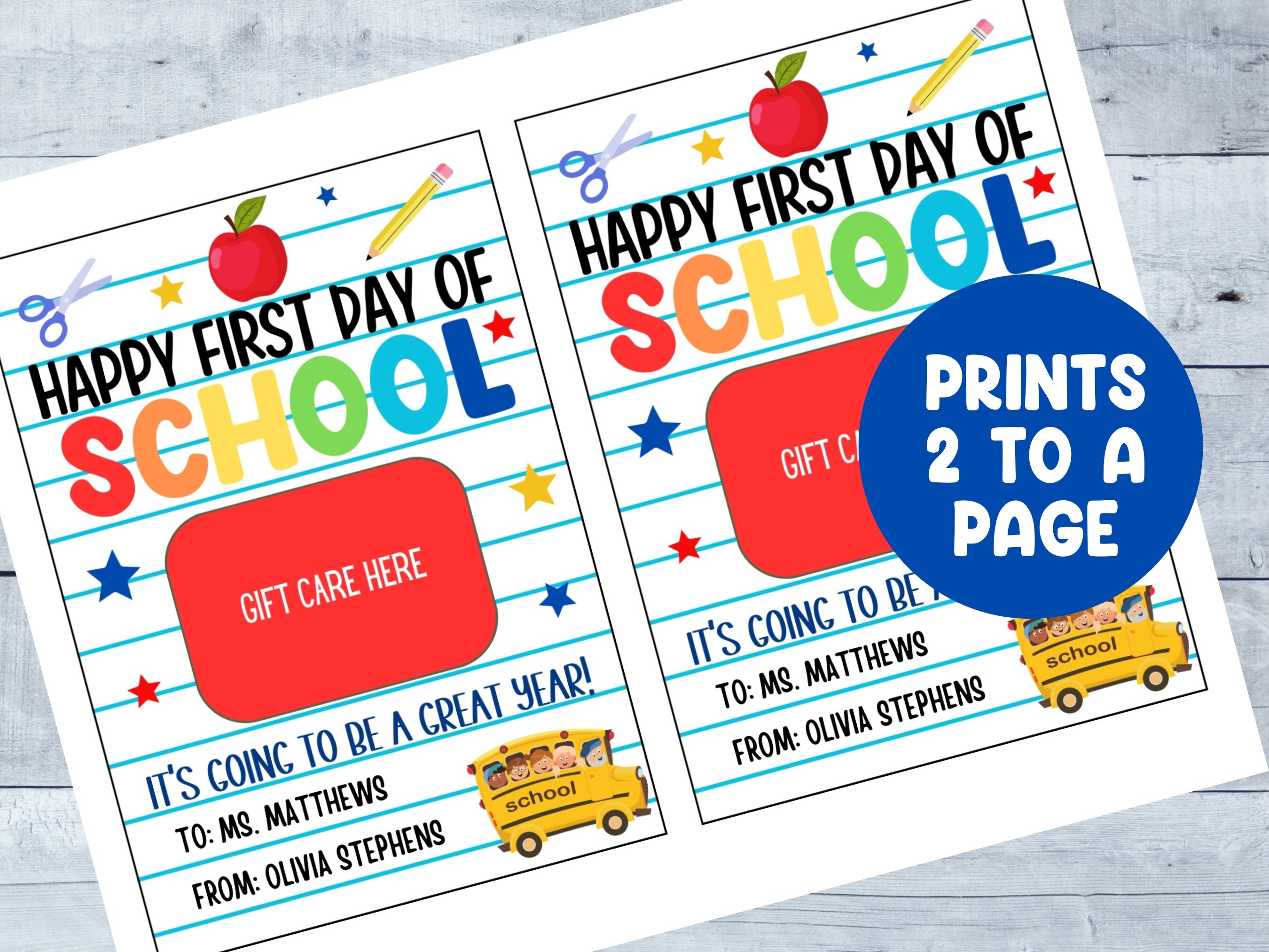 Printable First Day of School Gift Card Holder, Welcome Back to School ...