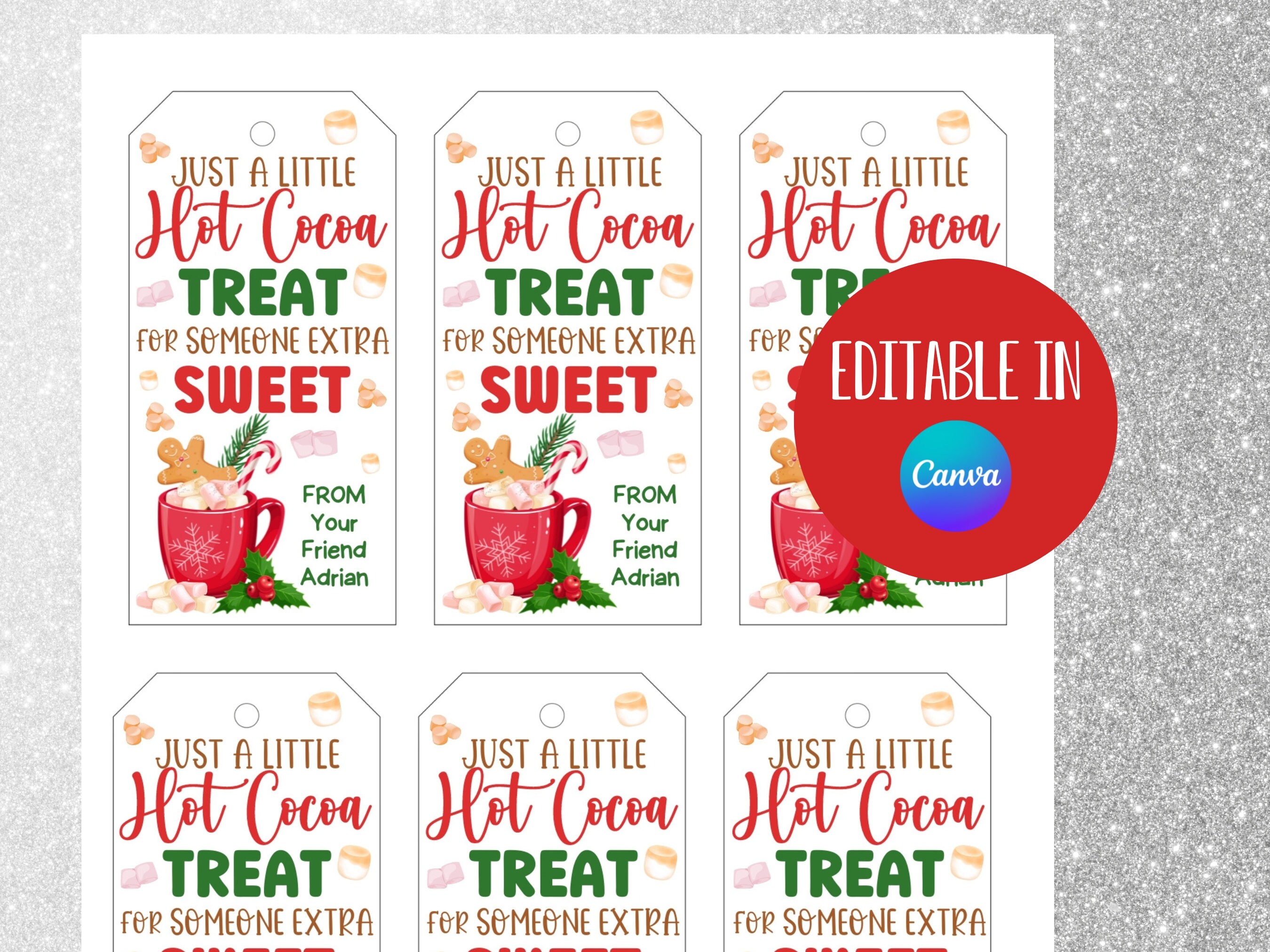 Hot Cocoa Christmas Gift Tag, Sweet Treat for Someone, Sweet Bag Tag ...