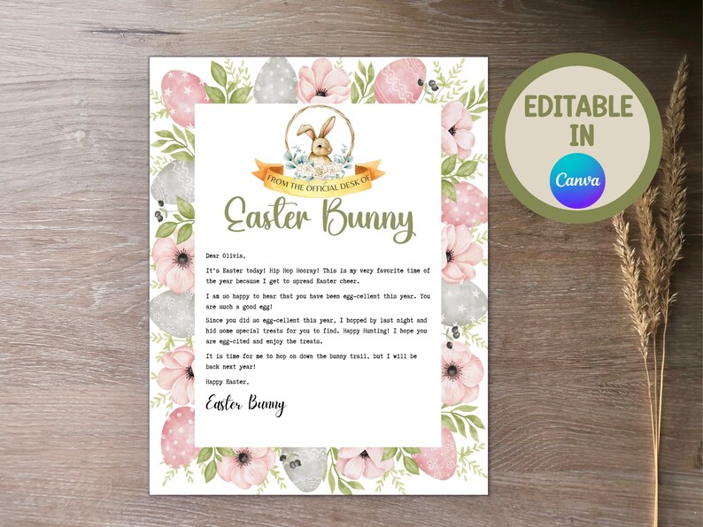 Printable Official Letter From the Desk of the Easter Bunny, Editable ...