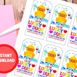Lucky Duck Valentine's Day Tags, Printable Valentine, Classroom School ...