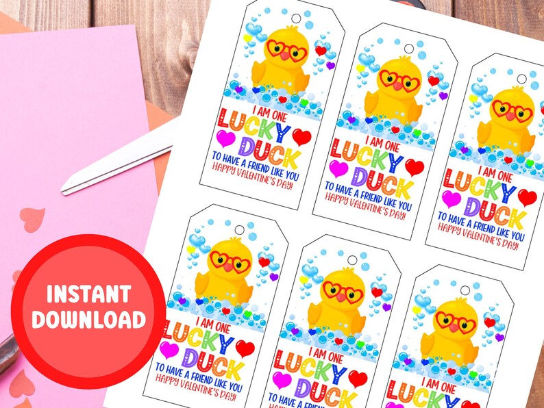 Lucky Duck Valentine's Day Tags, Printable Valentine, Classroom School ...