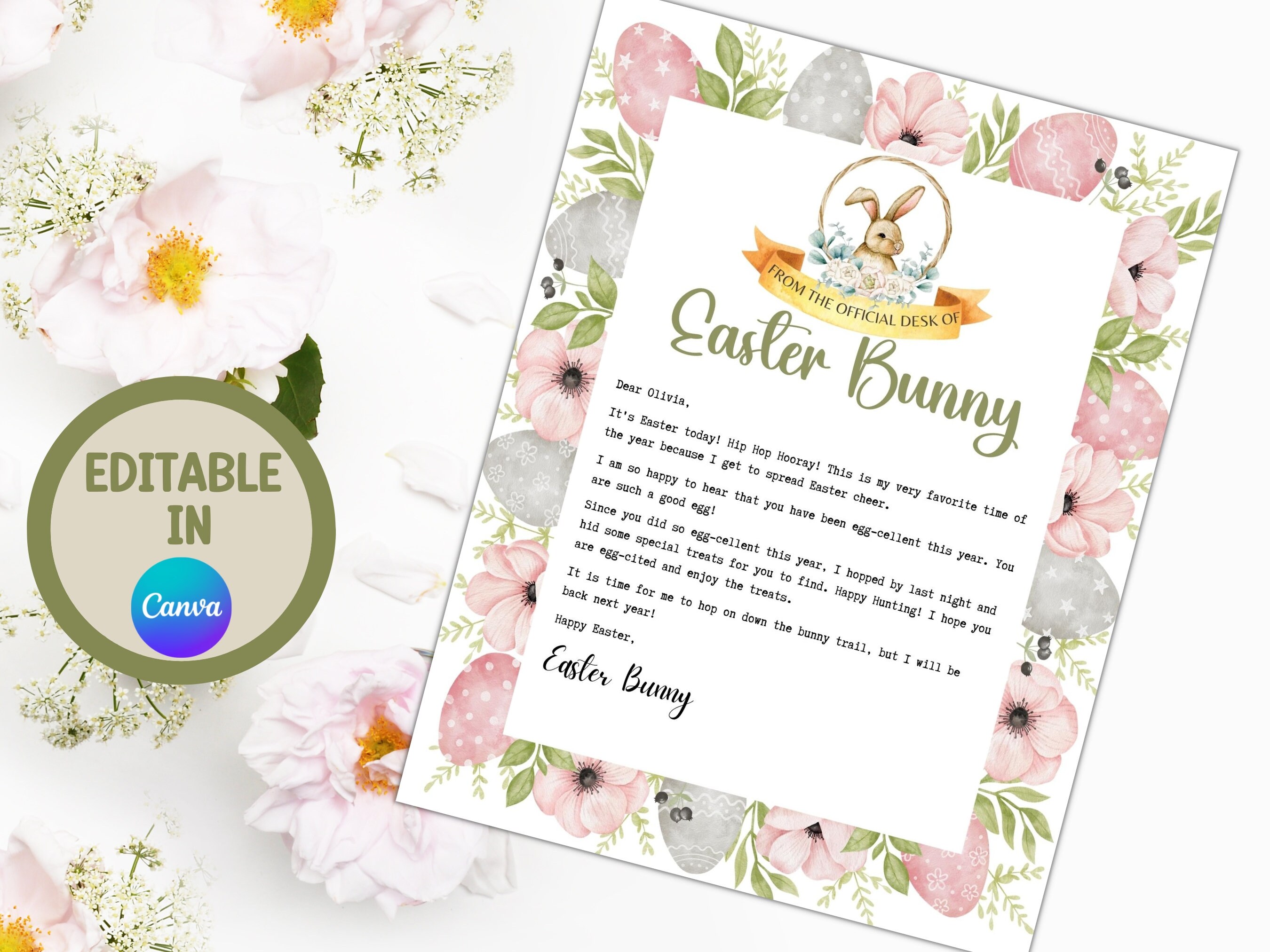 Printable Official Letter From the Desk of the Easter Bunny, Editable ...