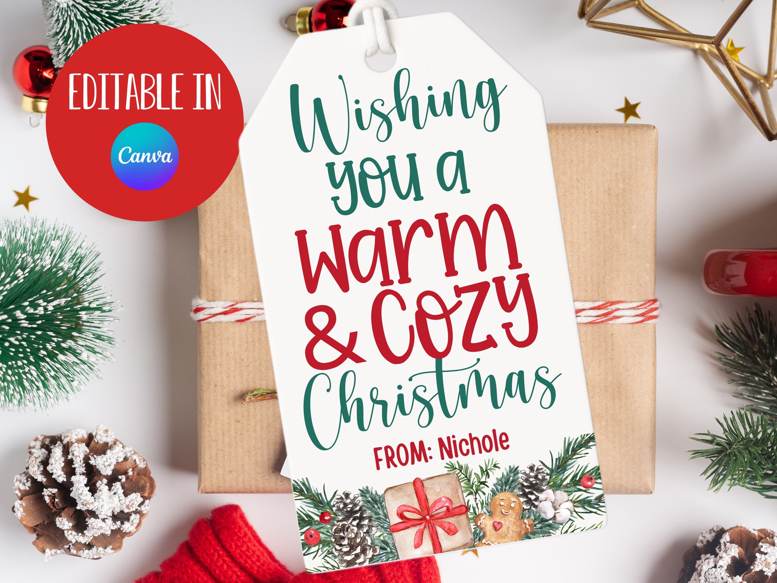 Christmas Gift Tag, Wishing You a Warm & Cozy, Christmas Party Favor ...