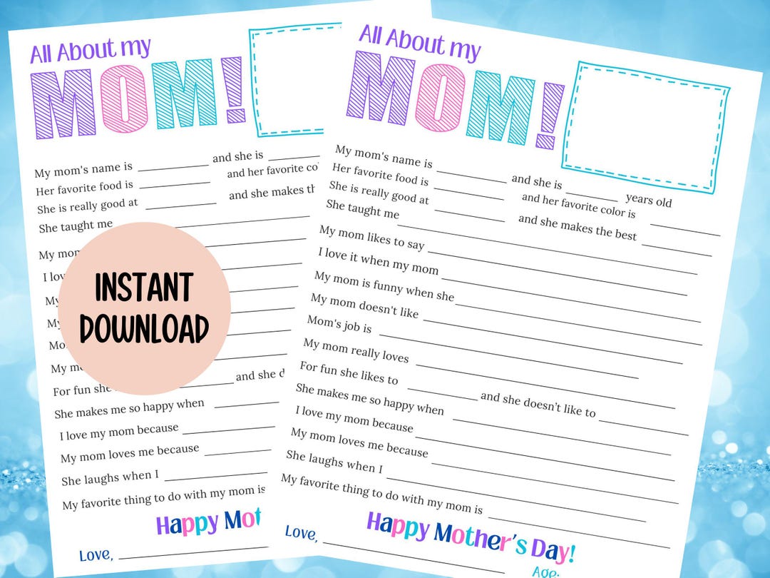 All About My Mom Questions, Mom Mothers Interview Questionnaire, Kids ...