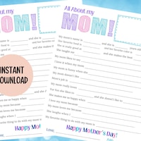 All About Mom Printable /mother's Day Questionnaire - Etsy