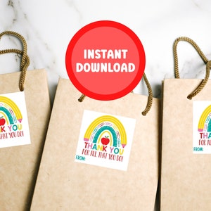 Teacher Appreciation Tag, Teacher Thank You Gift Tag, Teacher Rainbow ...