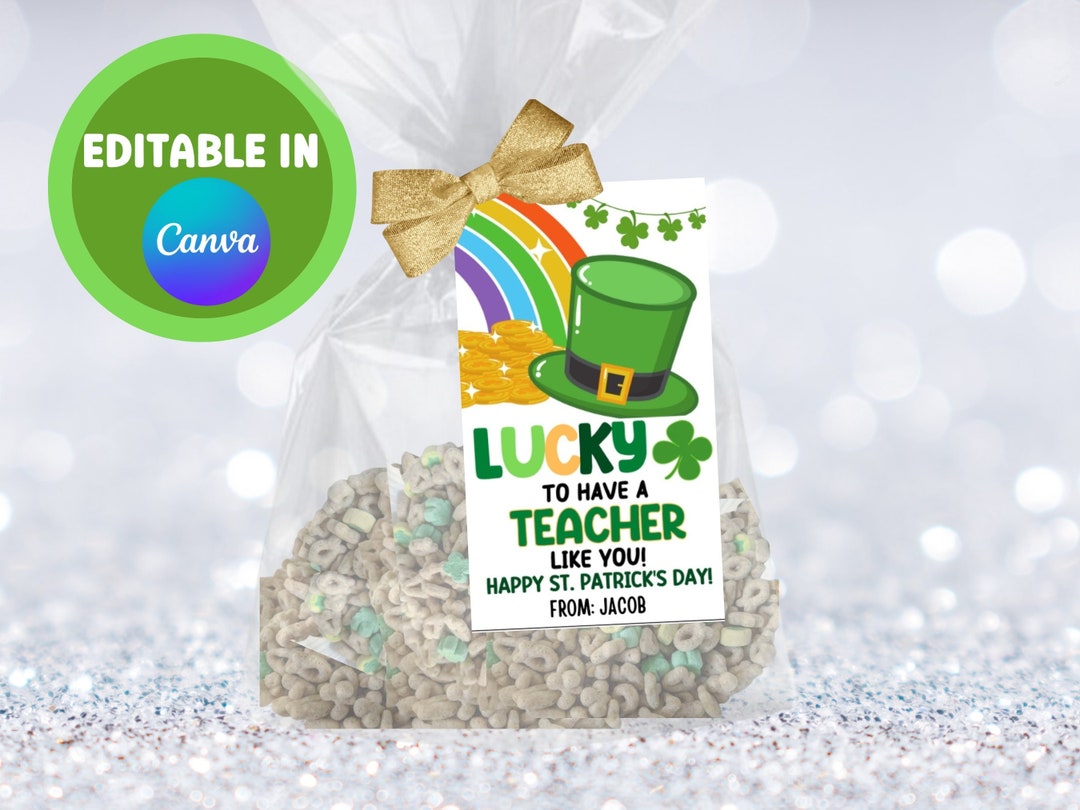 St. Patricks Day Teacher Tag, Lucky Charm Label, Clover Party Favor ...