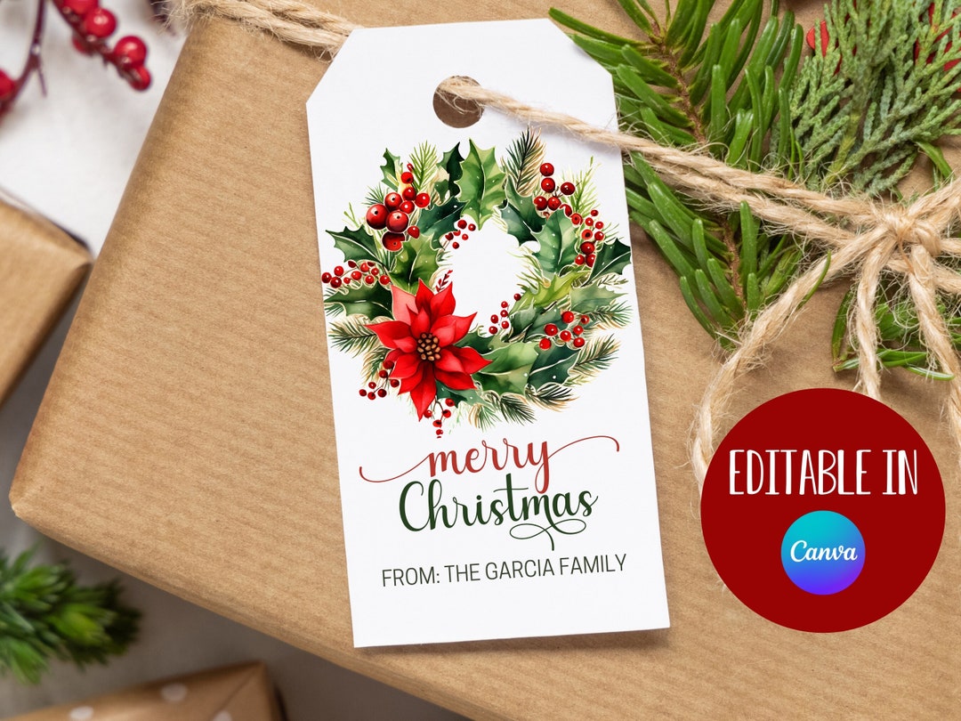 Editable Christmas Gift Tags, Merry Christmas Holiday Tags, Christmas ...
