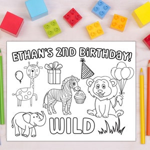 Zoo Animals Coloring Page, Birthday Coloring Activity, Wild Animals ...