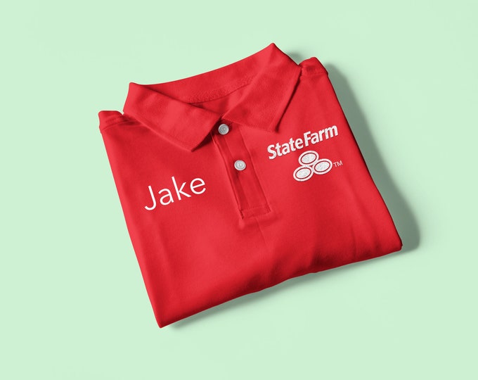 Jake State Farm Halloween Costume Vinyl Red Polo Shirt Short Sleeve ... Jake State Farm Halloween Costume Vinyl Red Polo Shirt Short Sleeve ...