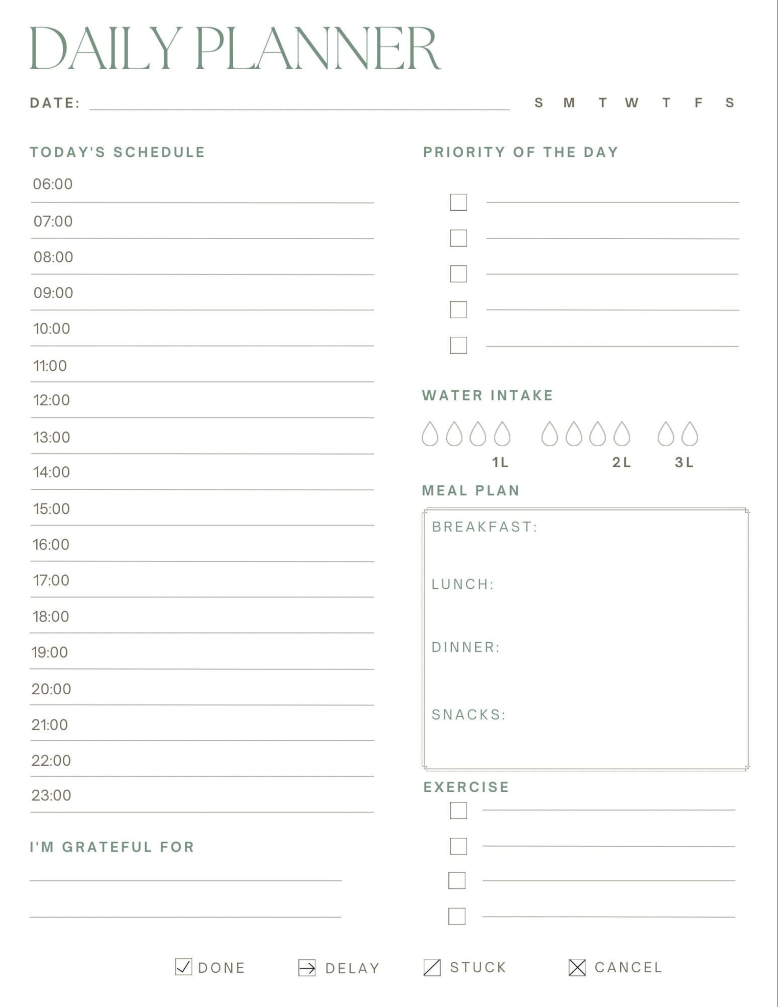 Minimalist Sage Green Daily Planner, To-do List, Meal/exercise Plan ...