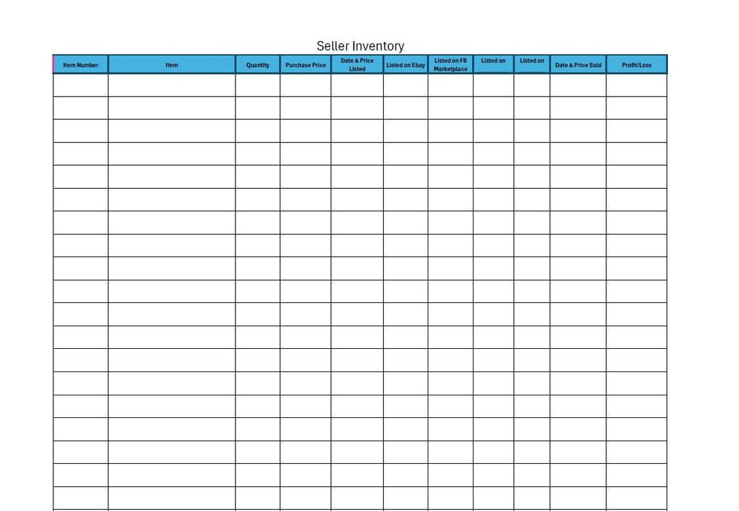 Seller Inventory Worksheet - Etsy