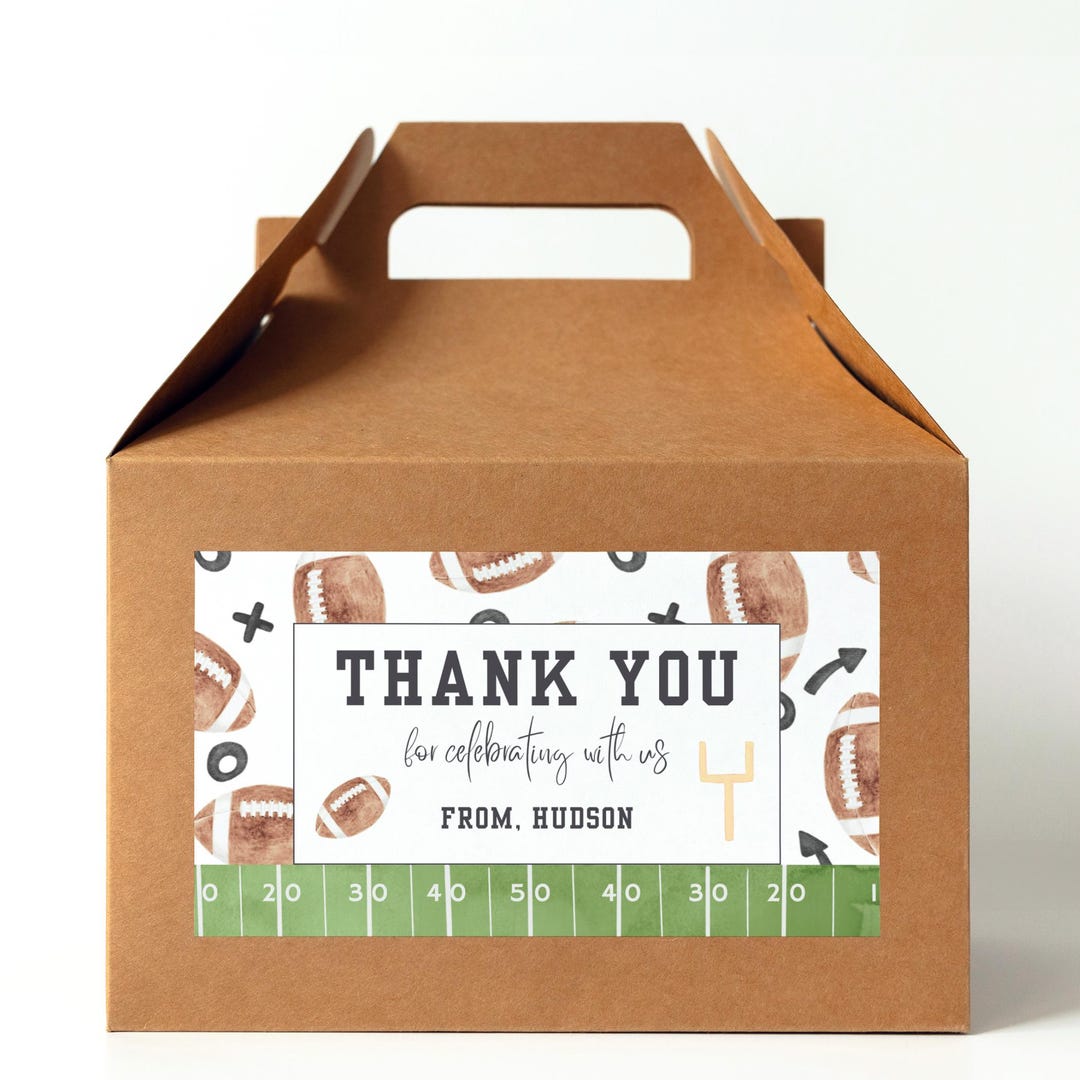 Football Birthday Party Favor Box Label, First Year Down, Editable ...
