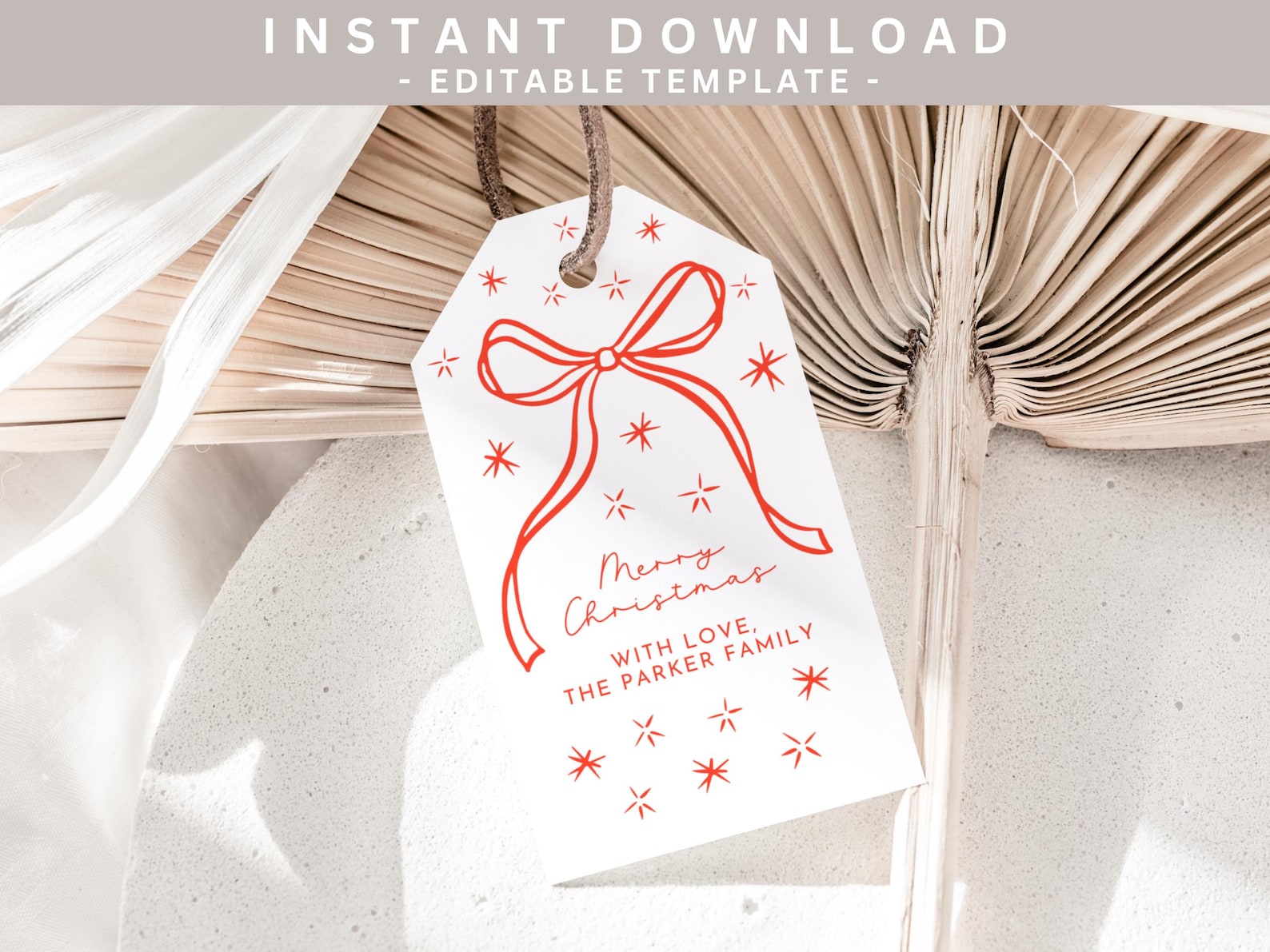 Printable Red Bow Christmas Gift Tags, Editable Template, Holiday Gift ...