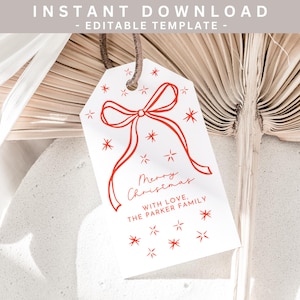 Printable Red Bow Christmas Gift Tags, Editable Template, Holiday Gift ...