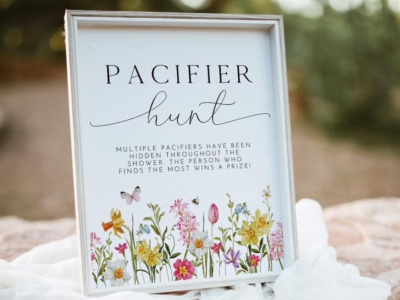 Wildflower Baby Shower Pacifier Hunt Game Sign, Instant Download ...