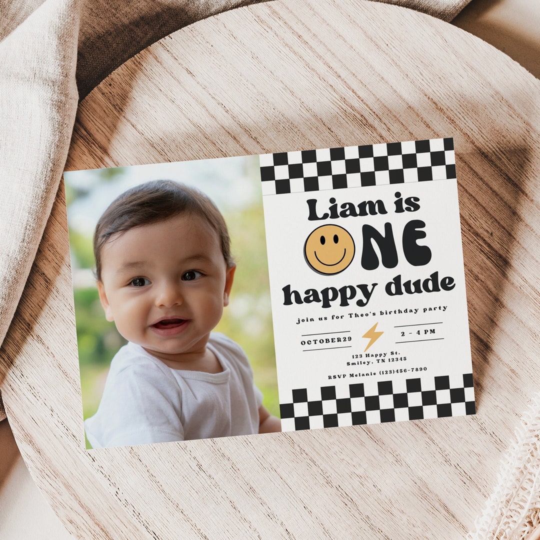 One Happy Dude | 1st Birthday Invitation | Boy First Birthday | Happy ...