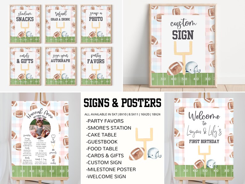 Gingham First Year Down Football Cheer Twins Birthday Party Bundle ...