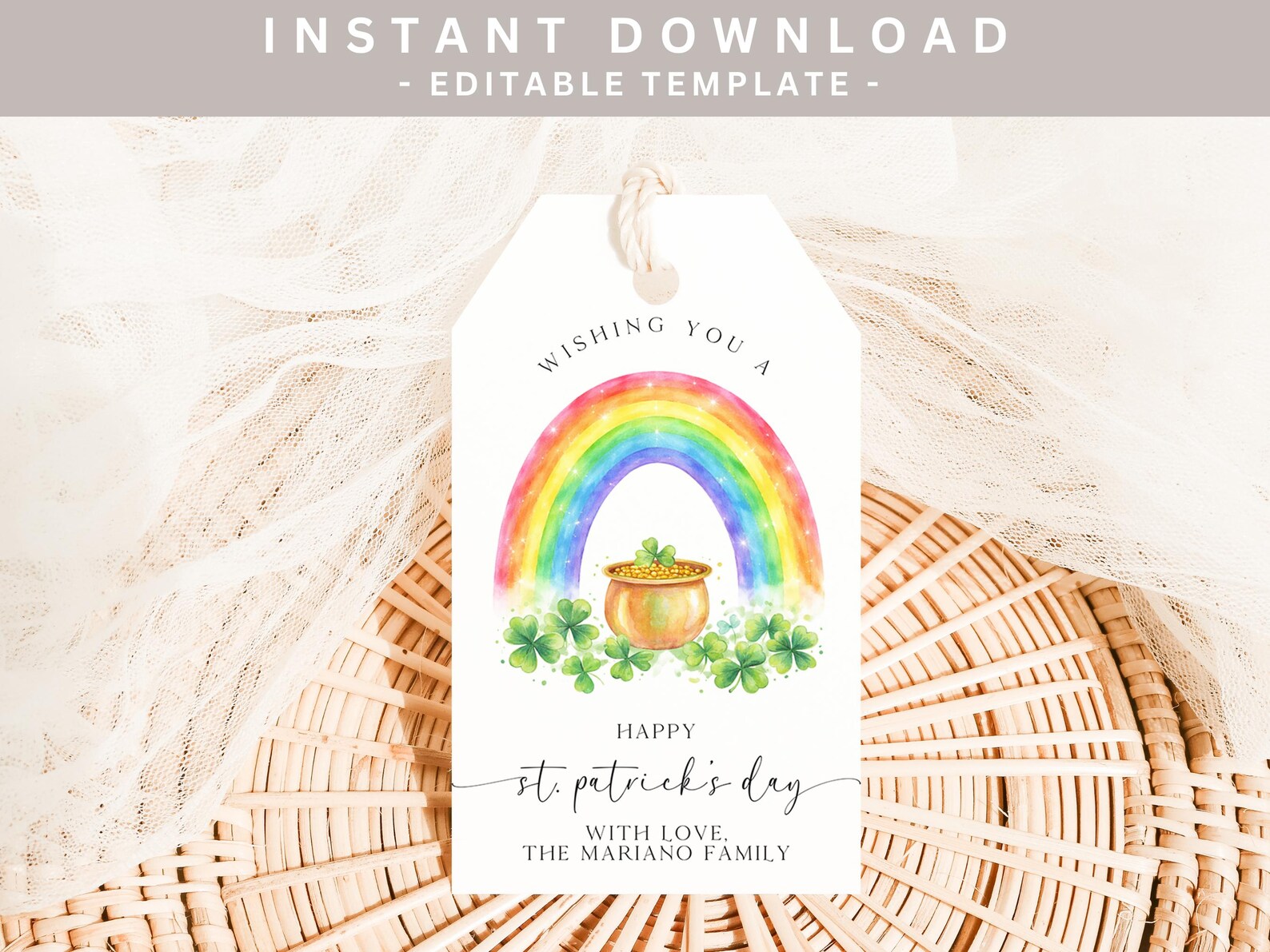 Printable St Patricks Day Gift Tag, St Patrick's Day Tag, Shamrock Gift ...