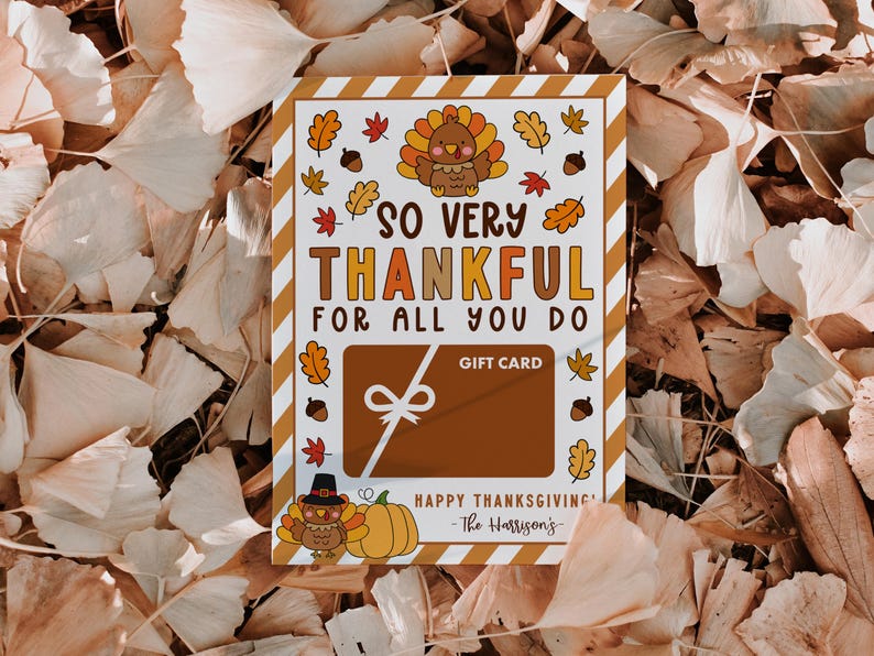 Printable Thanksgiving Gift Card Holder, Thankful for You, Teacher ...