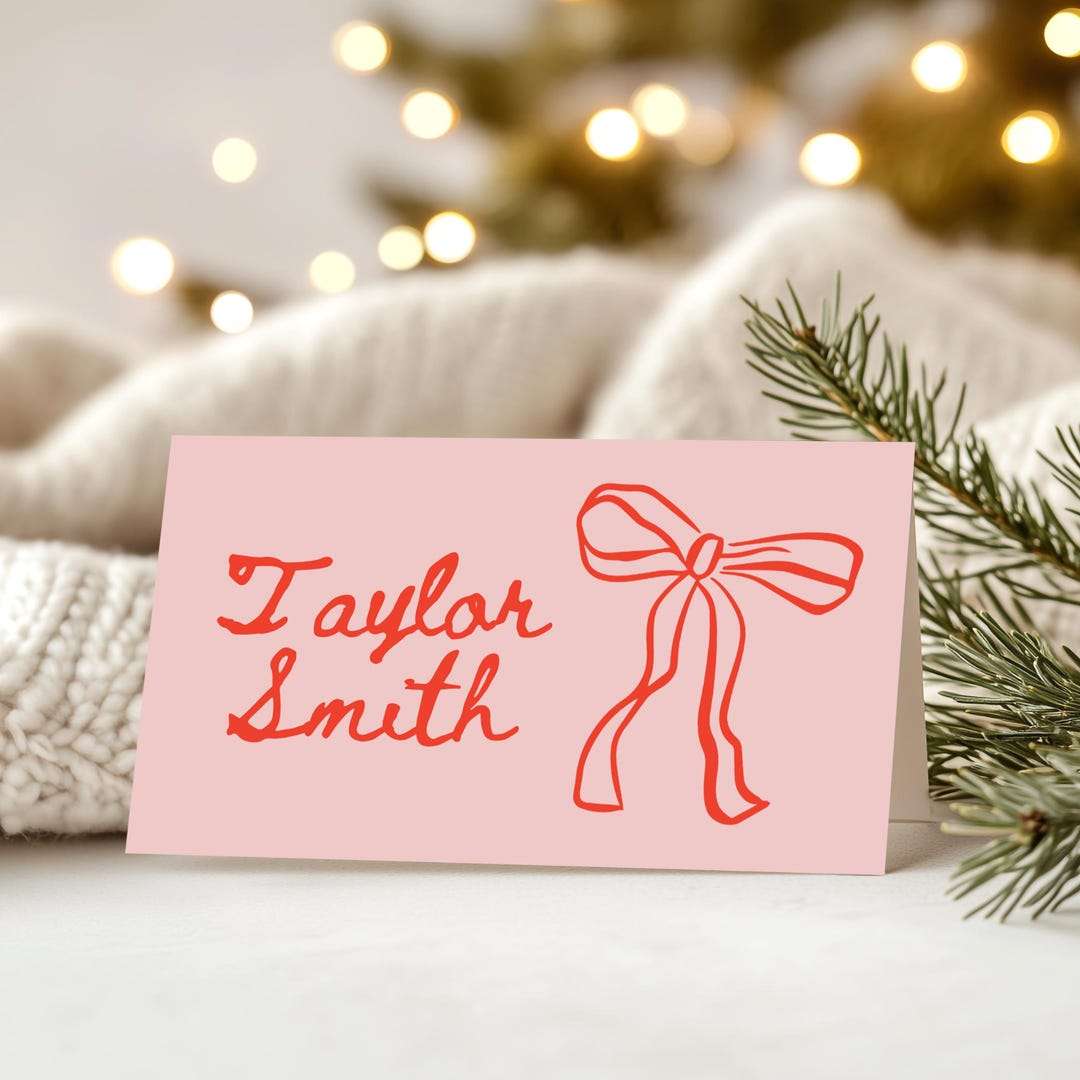 Printable Christmas Place Card, Pink Christmas Tent Card, Name Place ...