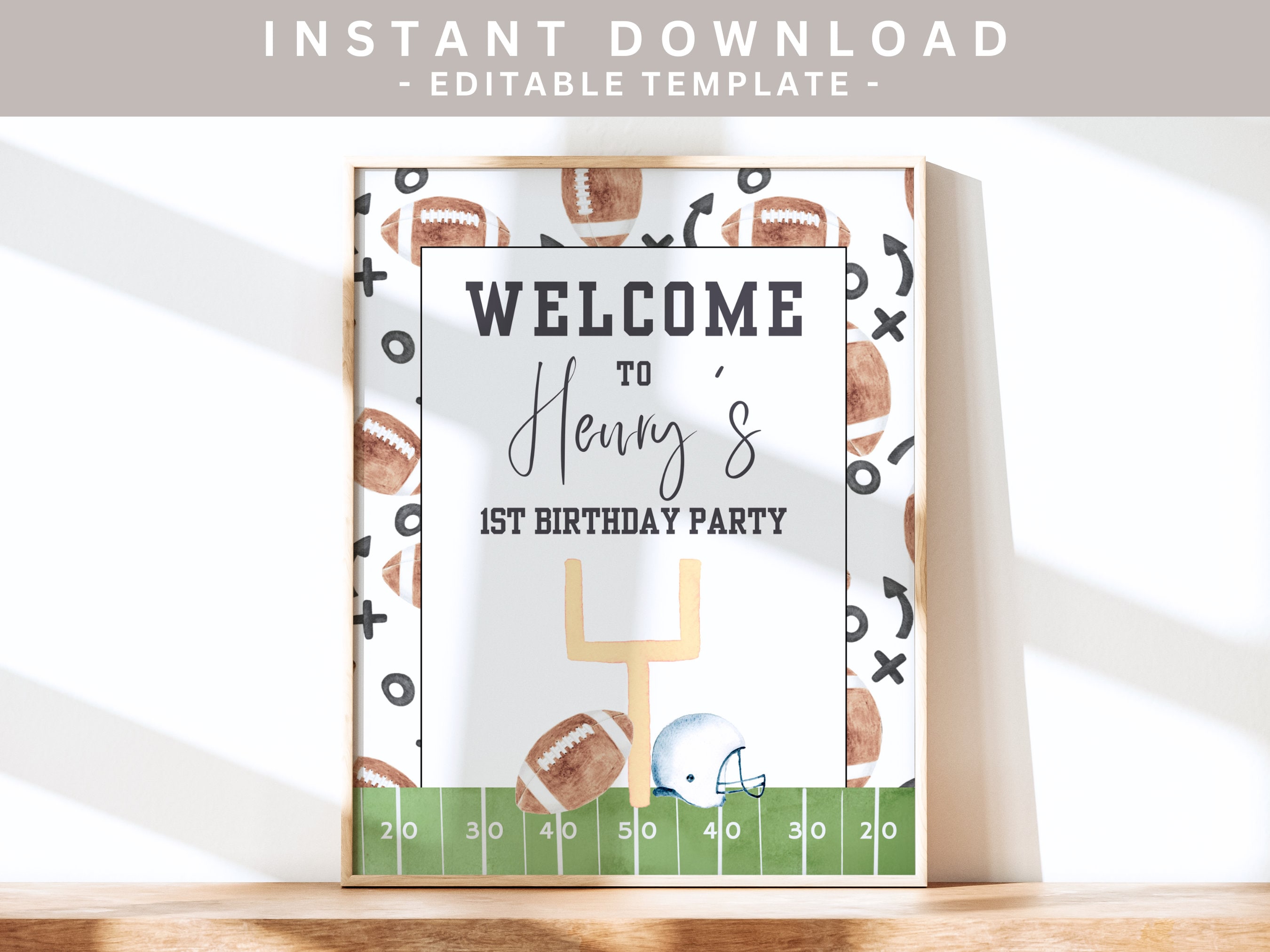 Football Birthday Party Welcome Sign, Editable Template, Instant ...