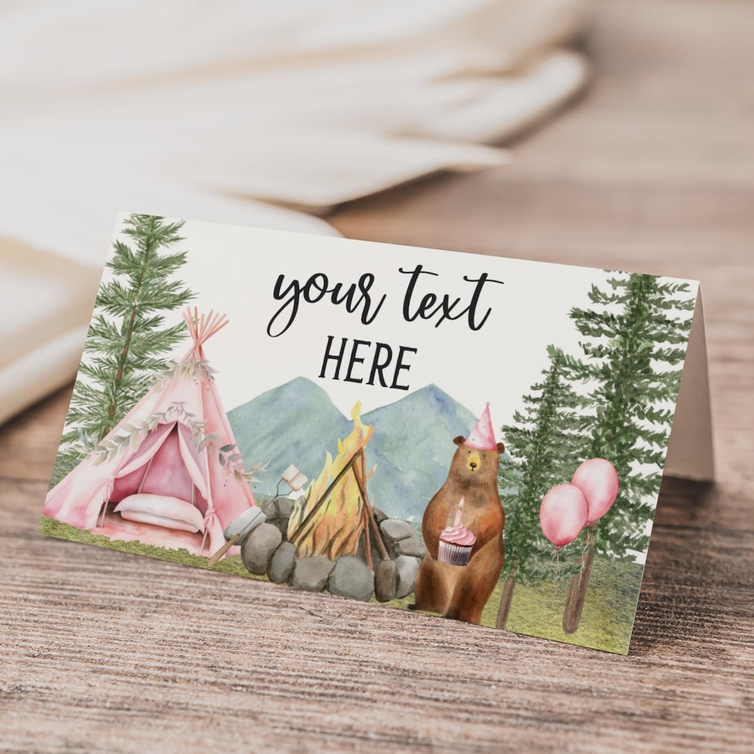 Pink One Happy Camper Food Tent Labels, Printable Food Labels, 1st ...