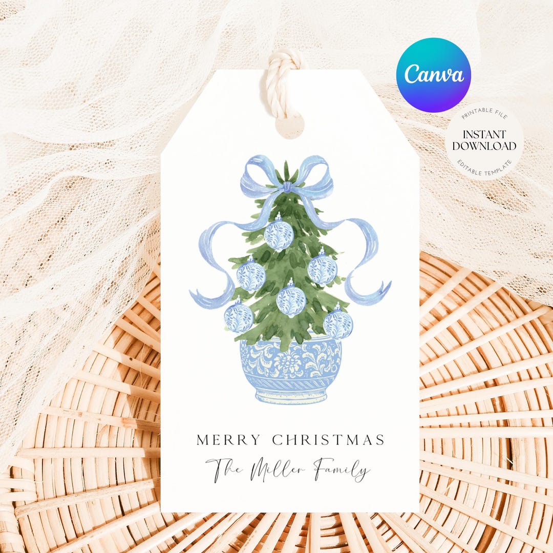 Blue Preppy Christmas Gift Tag Template, Printable File, Instant ...