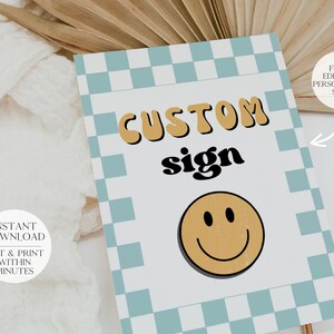 Blue One Happy Dude Birthday Party Custom Sign | Instant Download ...