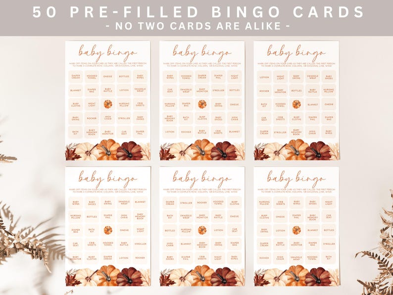 Pumpkin Baby Shower Bingo, Fall Baby Shower, Baby Shower Games, Pumpkin ...