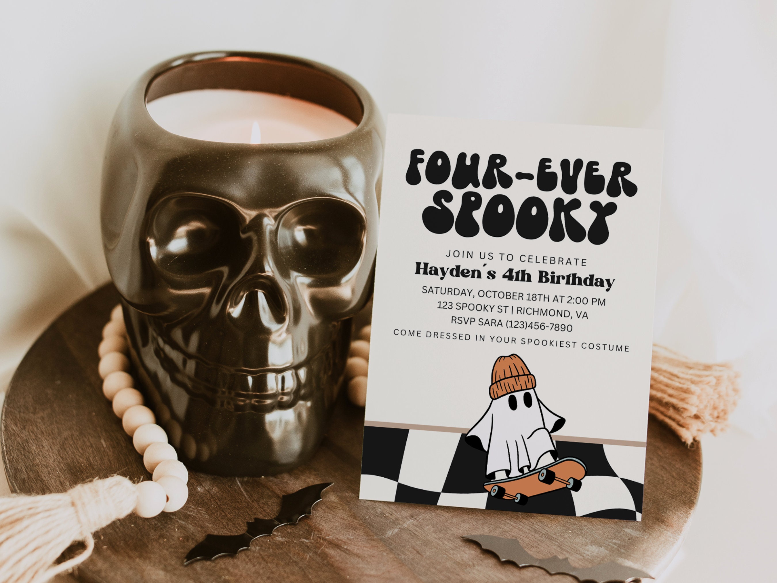 Four Ever Spooky Halloween Birthday Invitation, Halloween Party, 4th ...