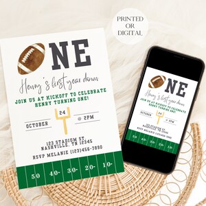 First Year Down Football Invitation First Birthday Boy Football Party ...