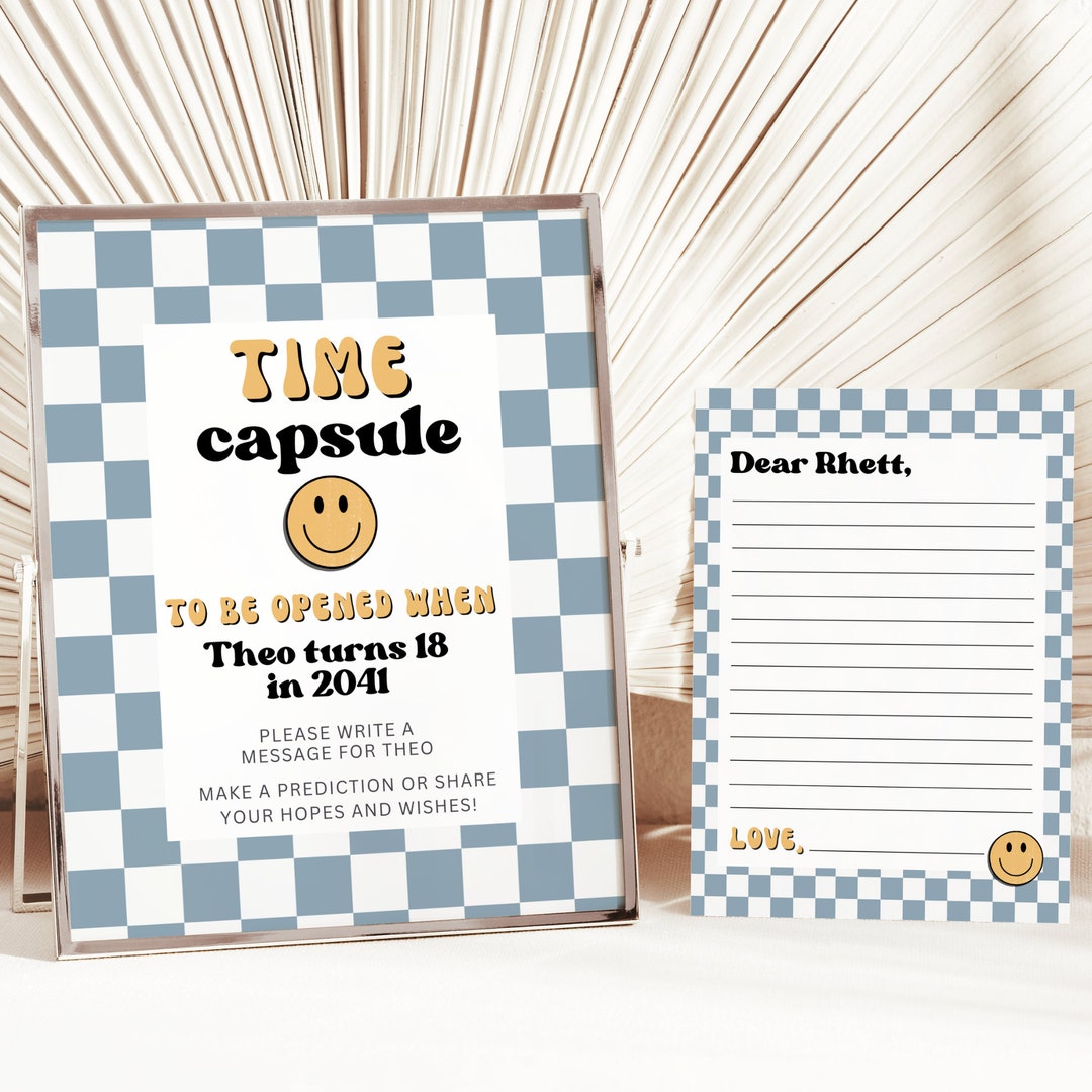 Blue One Happy Dude Time Capsule, Boy 1st Birthday, Smiley Face, Happy ...