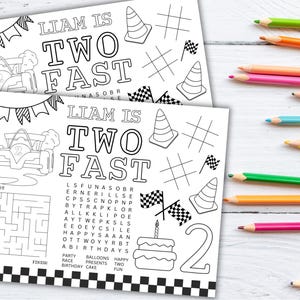 Race Car Birthday Coloring Page, Two Fast Birthday, Personalized ...