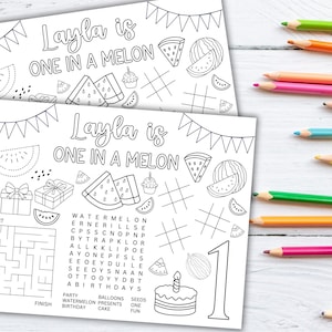 Watermelon Birthday Printable Coloring Page, One in A Melon, Watermelon ...