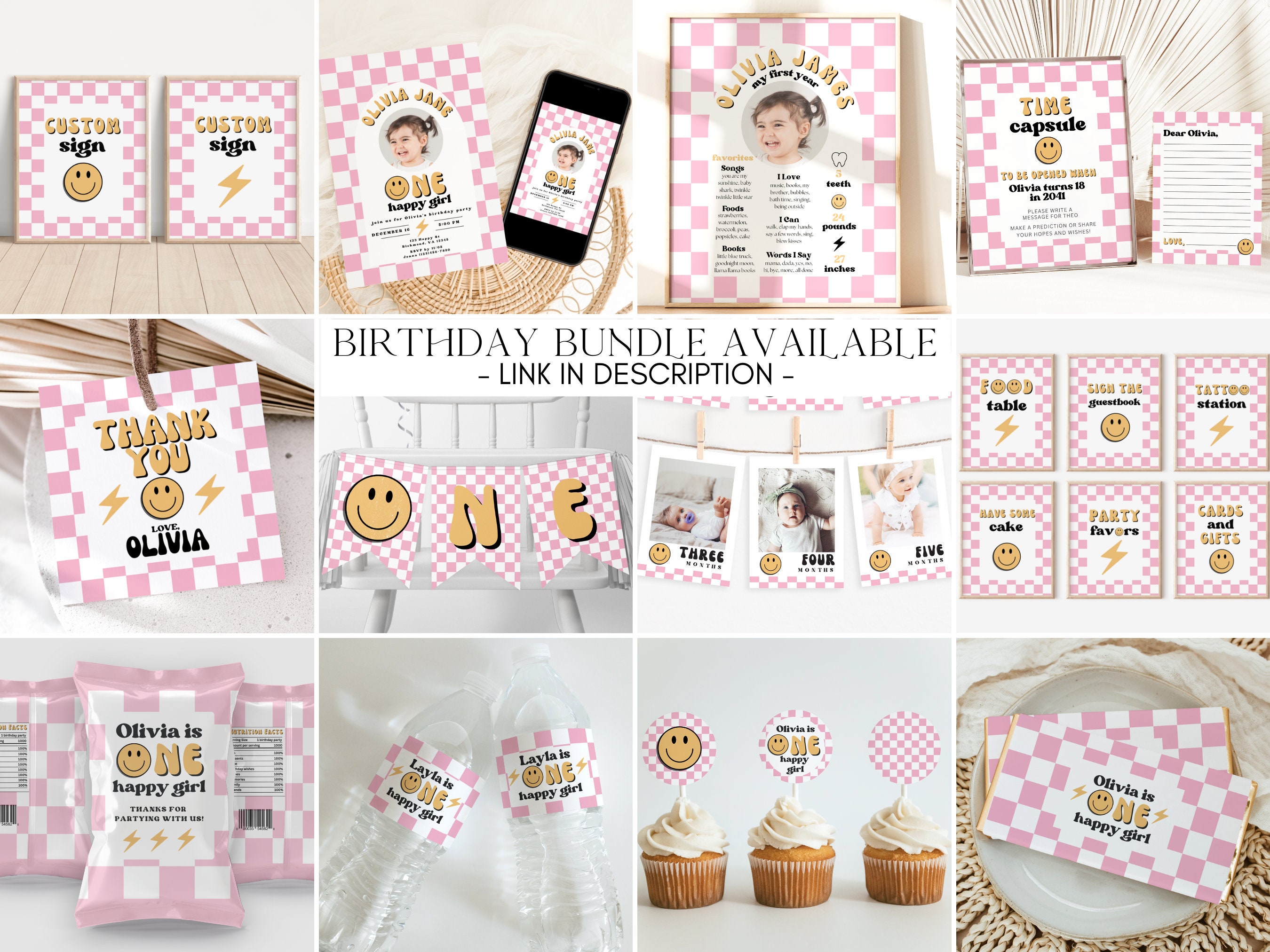 One Happy Girl Time Capsule Sign and Cards | Smiley Face Birthday ...