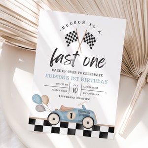 Fast One Birthday Invitation, Race Car Birthday, Race Car Party, 1st ...