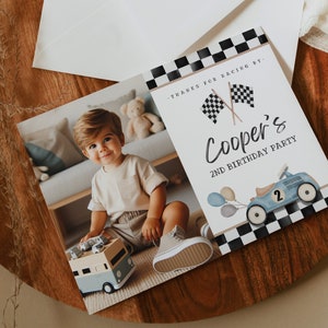 Two Fast Birthday Thank You Card, Race Car Birthday, Race Car Thank You ...