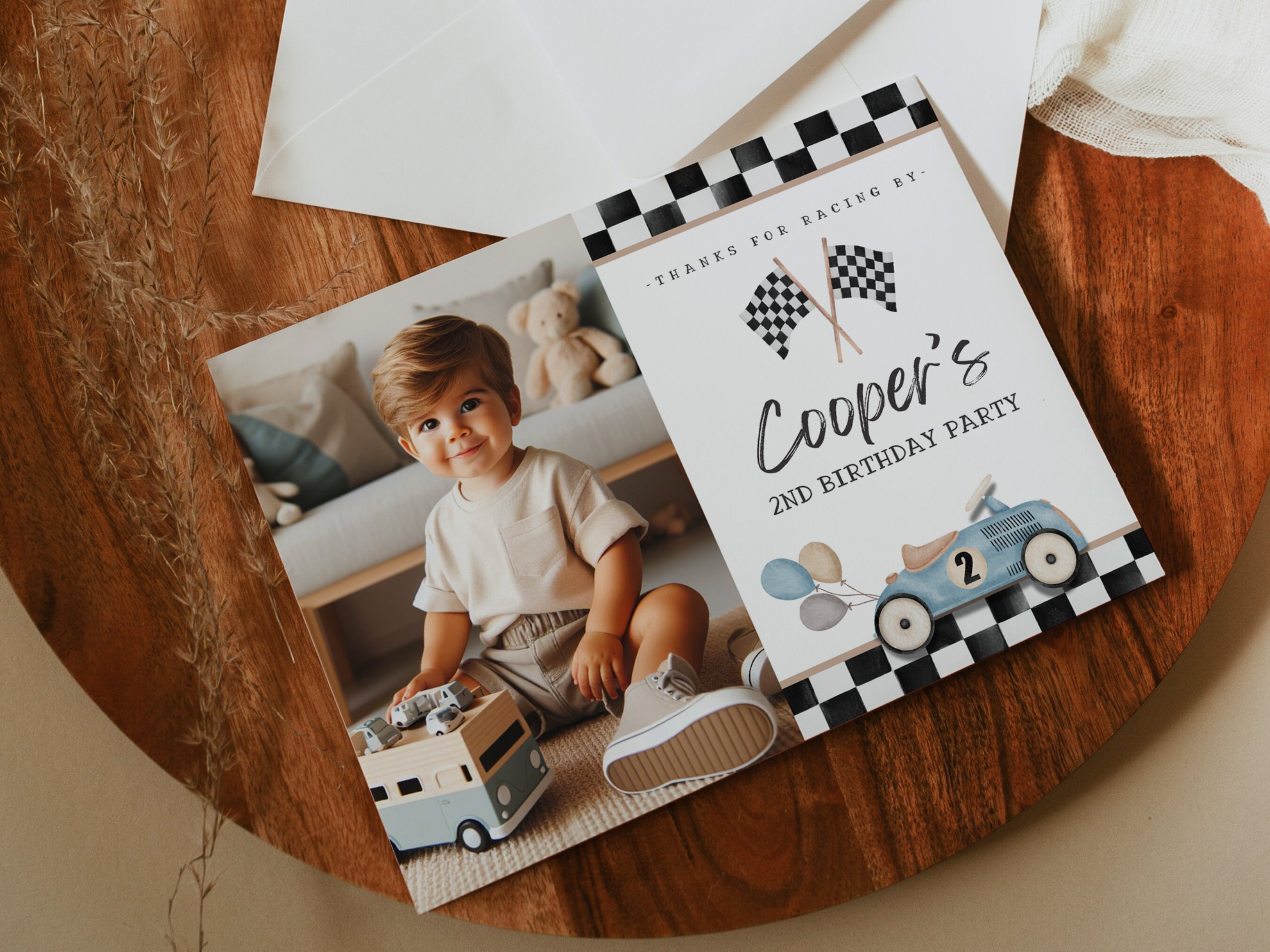 Two Fast Birthday Thank You Card, Race Car Birthday, Race Car Thank You ...
